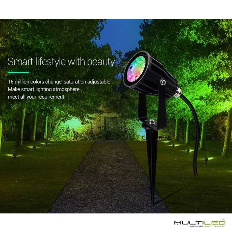 Foco LED Exterior y Jardin con Pincho 6W WIFI Mi-Light RGB + Blanco ...
