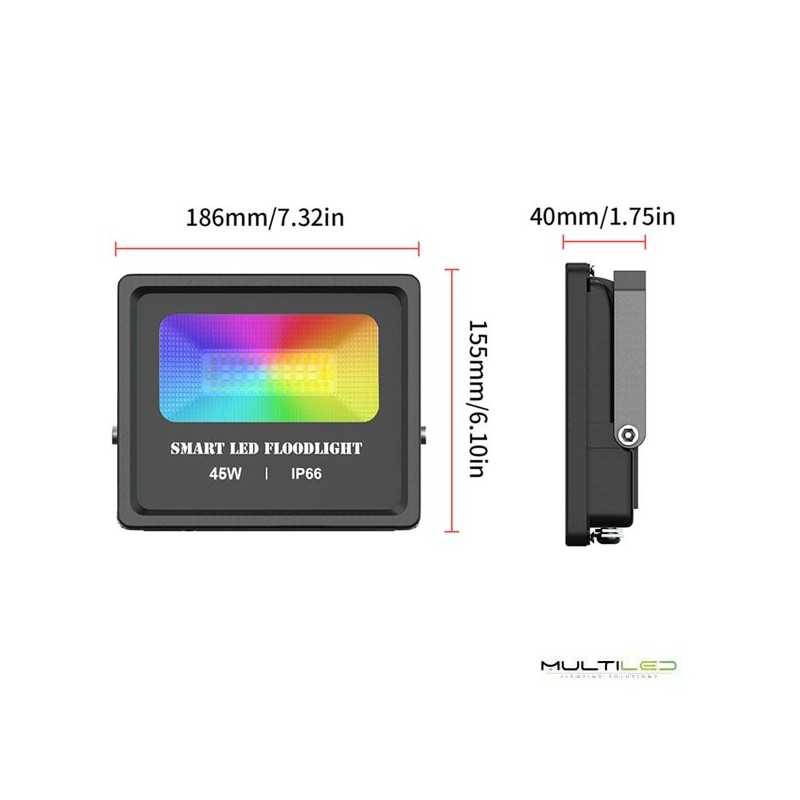 Foco Proyector Led inalámbrico 45W RGB+CCT (2700k-6500k) IP66 Bluetooth ...